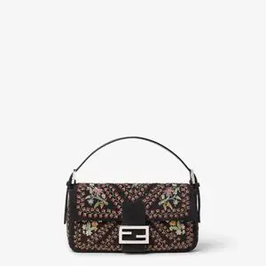 Fendi Baguette® 26424 Black Suede Bag With Embroidery - [multicolor]